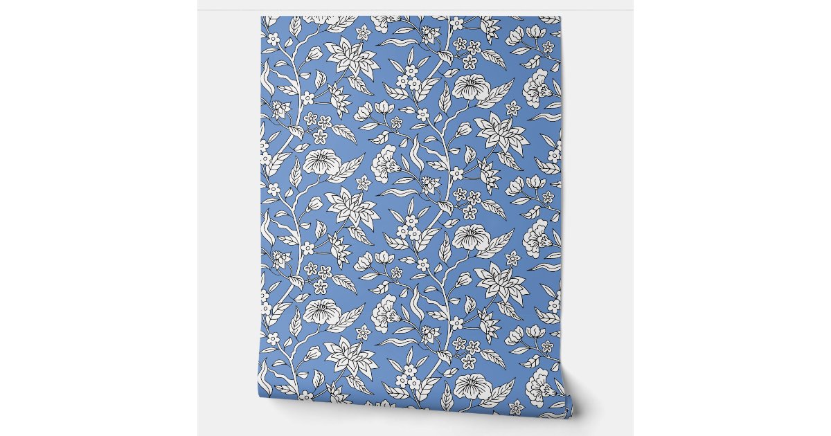 Colorful Floral Pattern | Cornflower Blue Wallpaper | Zazzle