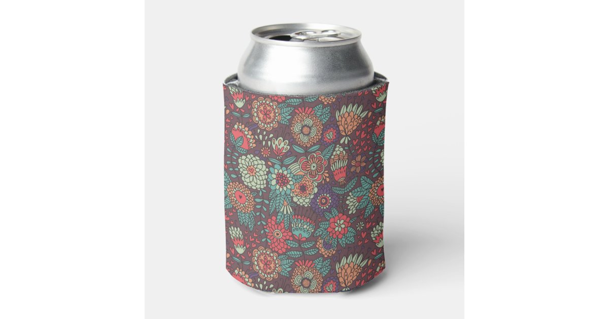 Colorful floral pattern in cartoon style can cooler | Zazzle