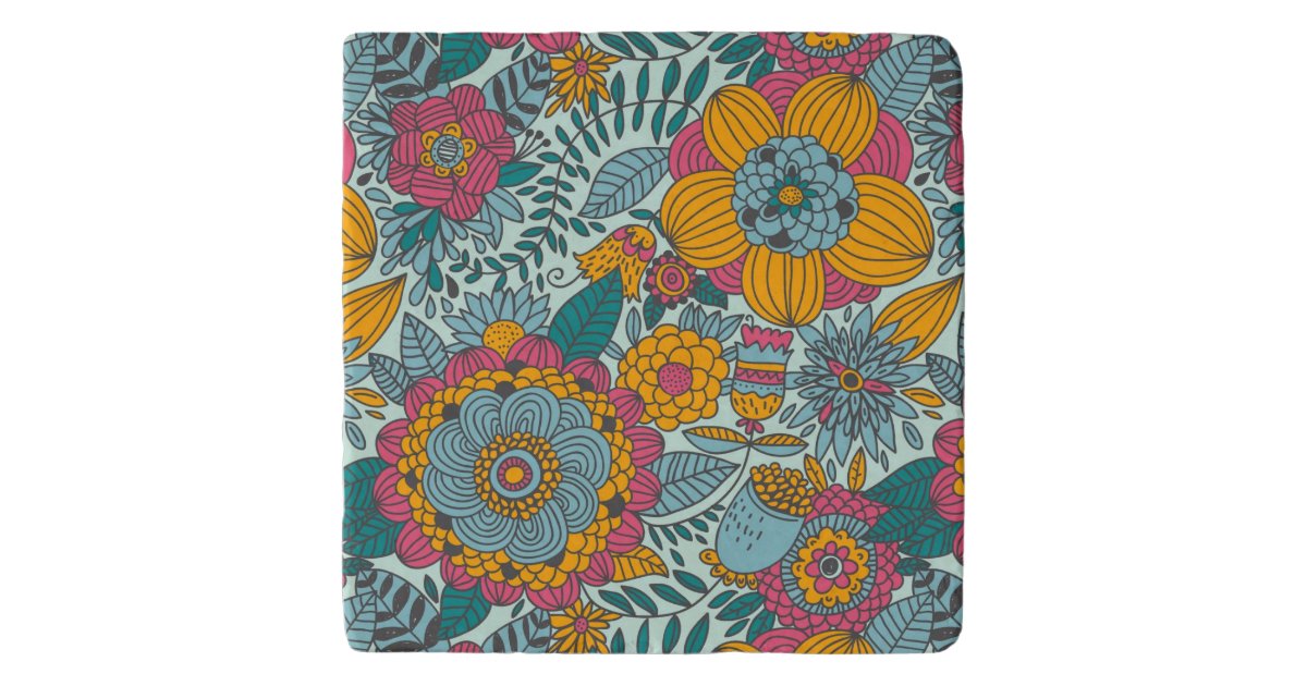 Colorful floral pattern trivet | Zazzle