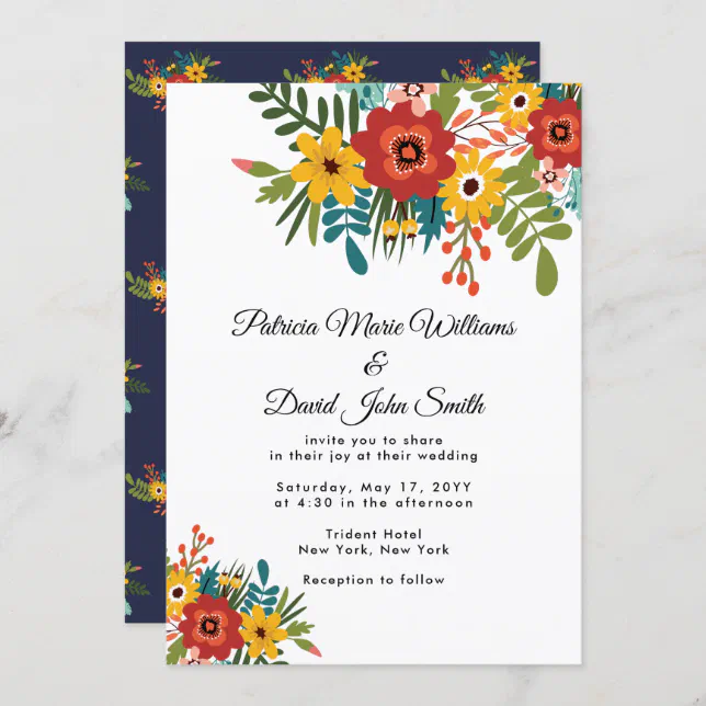 Colorful Floral Rustic Wedding Invitation | Zazzle