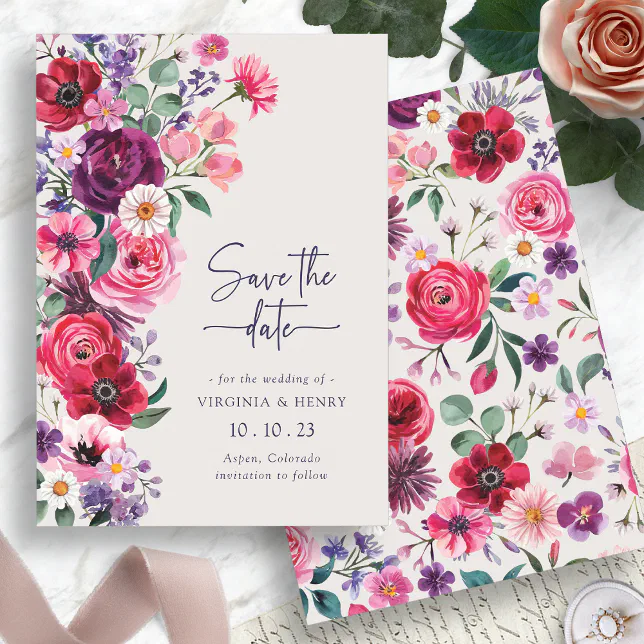 Colorful Floral Save The Date | Zazzle