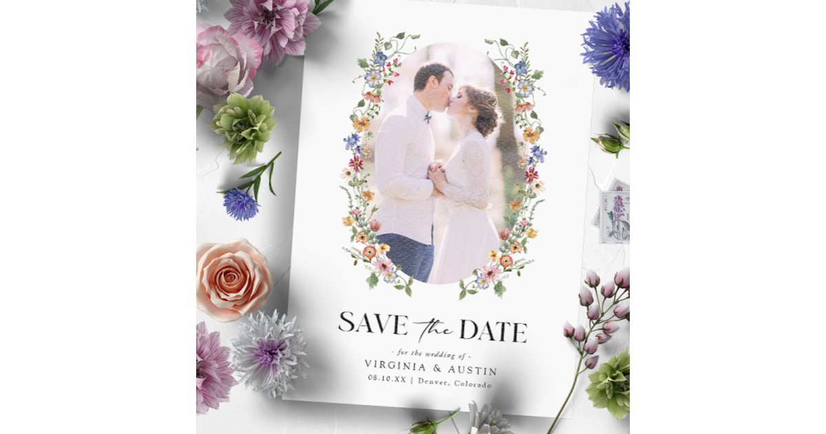 Colorful Floral Save The Date Card | Zazzle