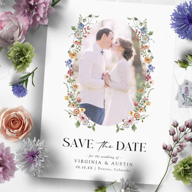Colorful Floral Save The Date Card | Zazzle