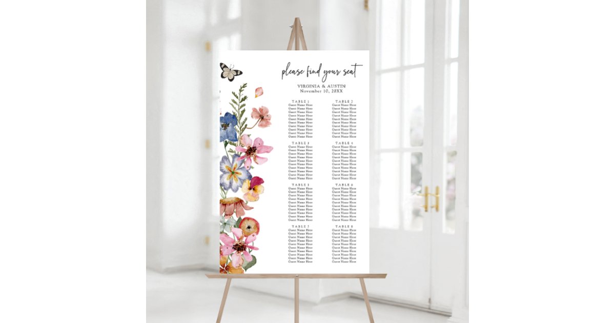 Colorful Floral Seating Chart Foam Board | Zazzle