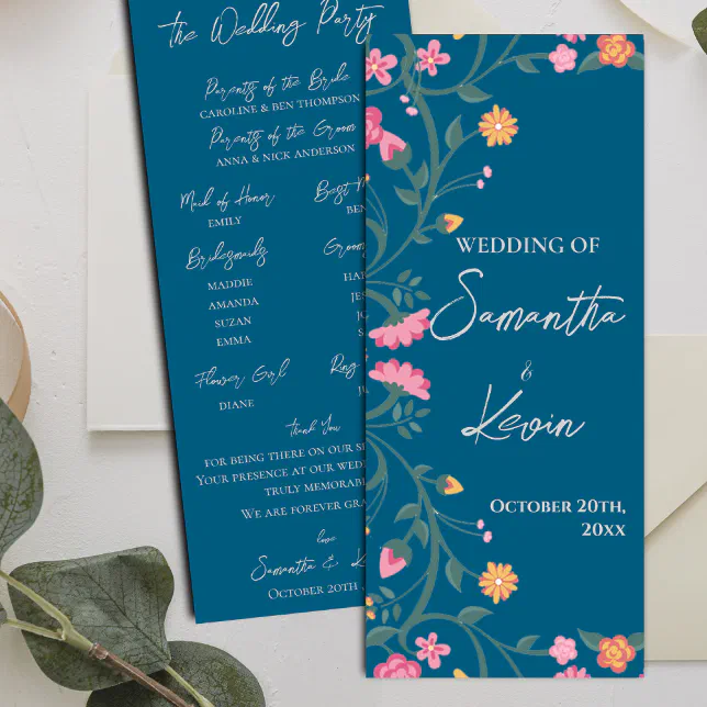 Colorful Floral Watercolor Frame Wedding Program | Zazzle