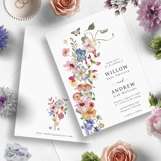 Colorful Floral Wedding Invitation | Zazzle