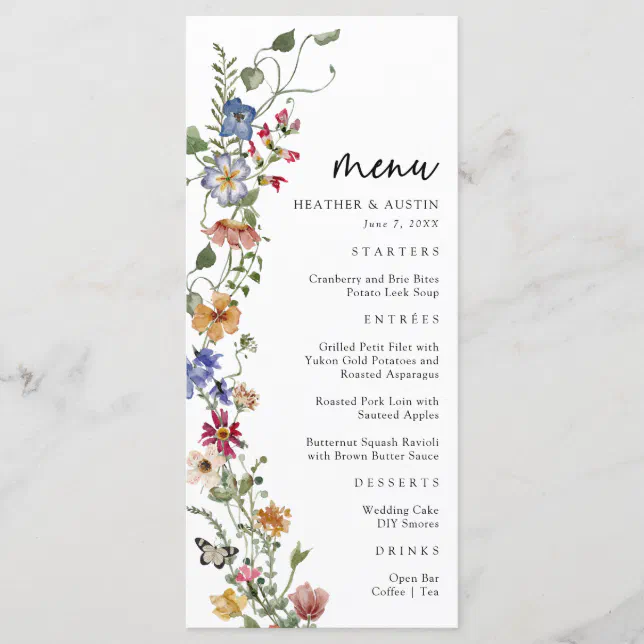 Colorful Floral Wedding Menu | Zazzle
