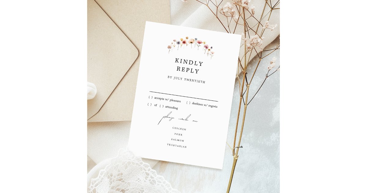 Colorful Floral Wedding Menu RSVP Response Card | Zazzle