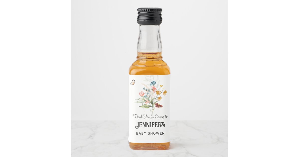 Colorful Florals Baby Shower Thank You Favor, Liquor Bottle Label | Zazzle