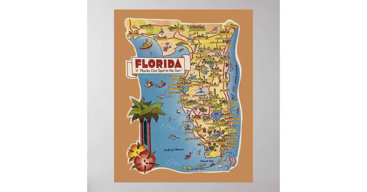 Colorful Florida Map Poster | Zazzle