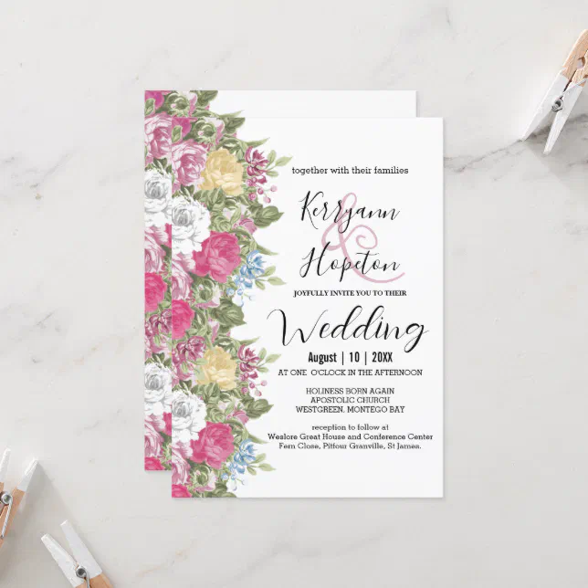 Colorful Flower Blooms Wedding Invitation | Zazzle