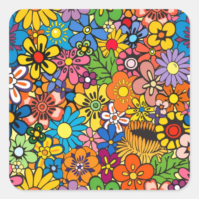 Colorful flower power square sticker | Zazzle