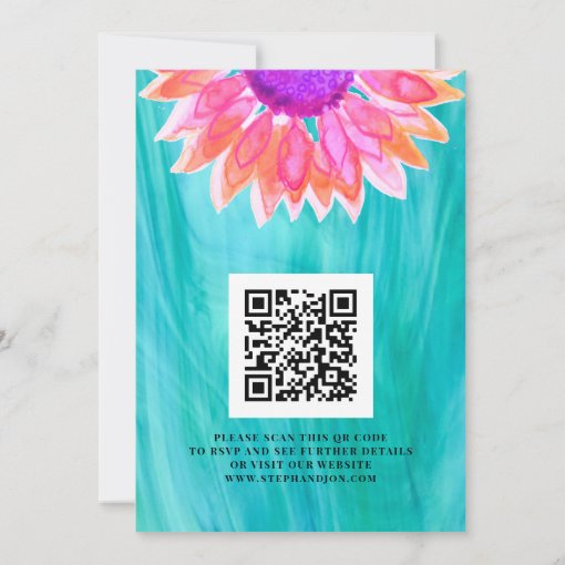 Colorful Flower QR Code Wedding Invitation | Zazzle