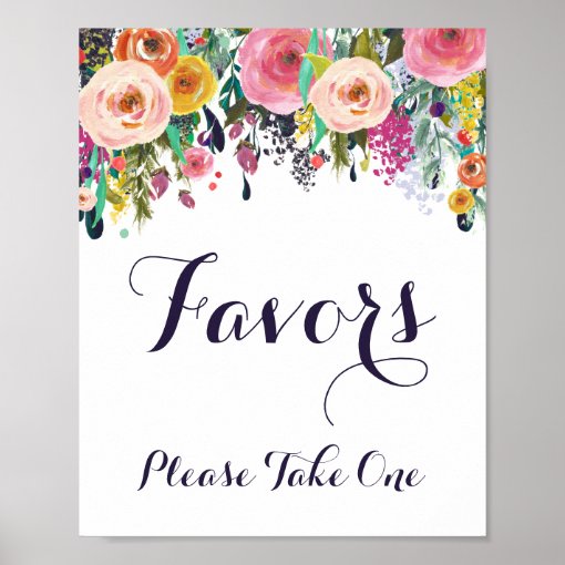 Colorful Flower Shower Favors Please Take One Sign | Zazzle