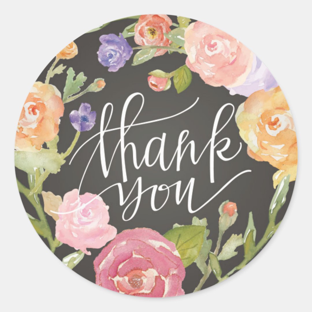 Colorful Flower Wreath Thank You Sticker | Zazzle