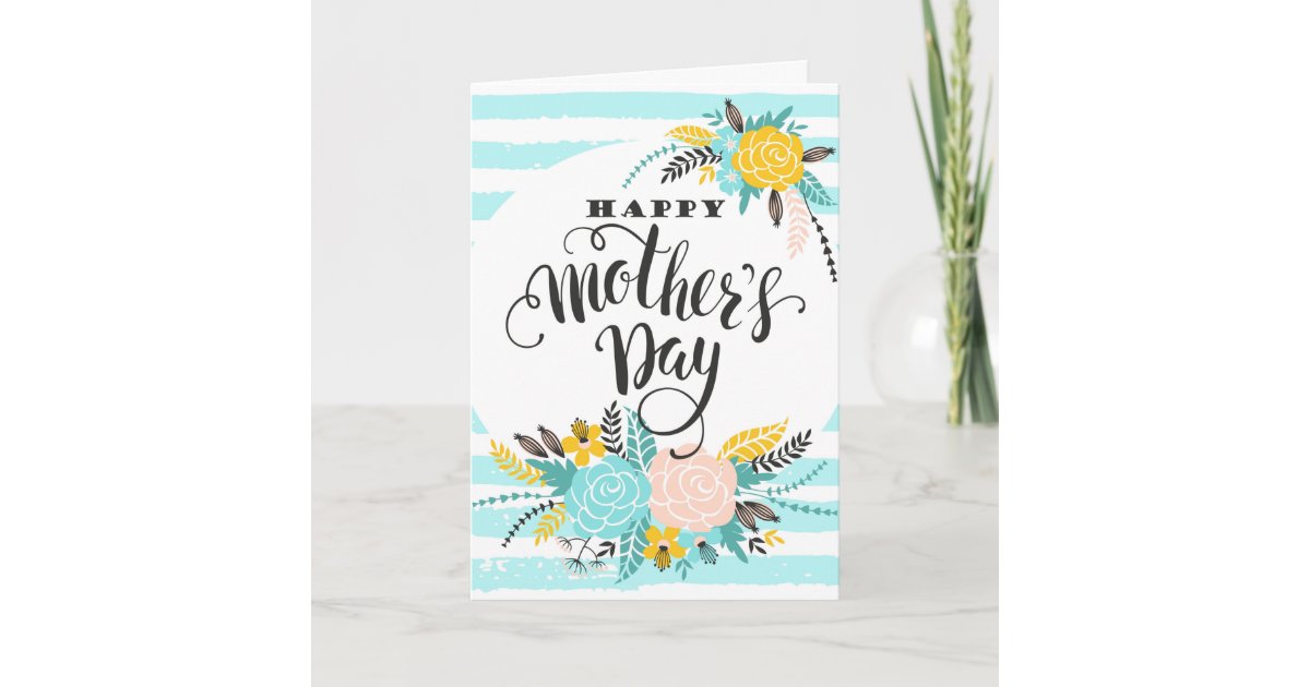 Colorful Flowers And Stripes Holiday Card | Zazzle