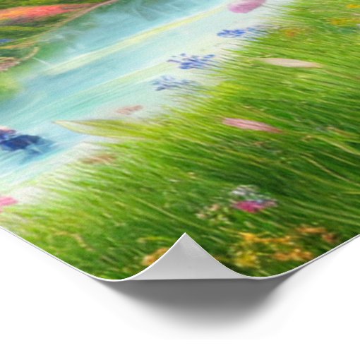 Colorful Flowers and Waterfall in a Green Valley Poster | Zazzle