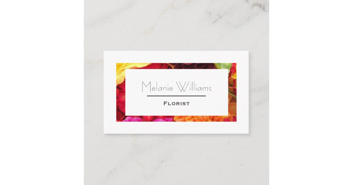 Colorful Flowers Border Frame Elegant Florist Business Card | Zazzle