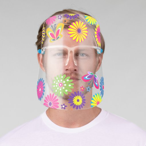 Colorful Flowers & Butterflies Face Shield | Zazzle