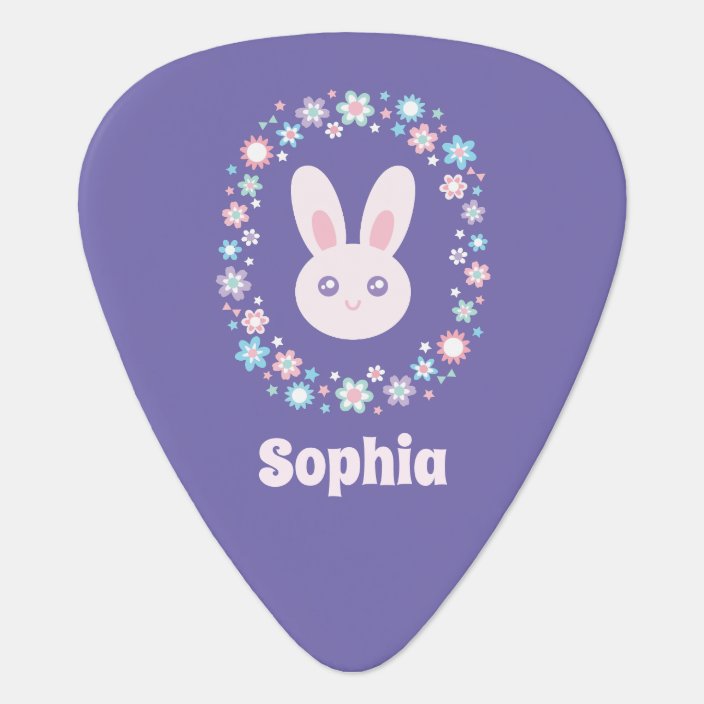 Colorful Flowers Cute Bunny Rabbit Lavender Blue Guitar Pick | Zazzle