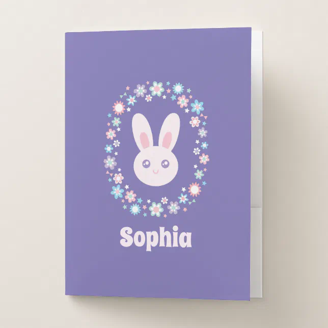 Colorful Flowers Cute Bunny Rabbit Lavender Blue Pocket Folder | Zazzle