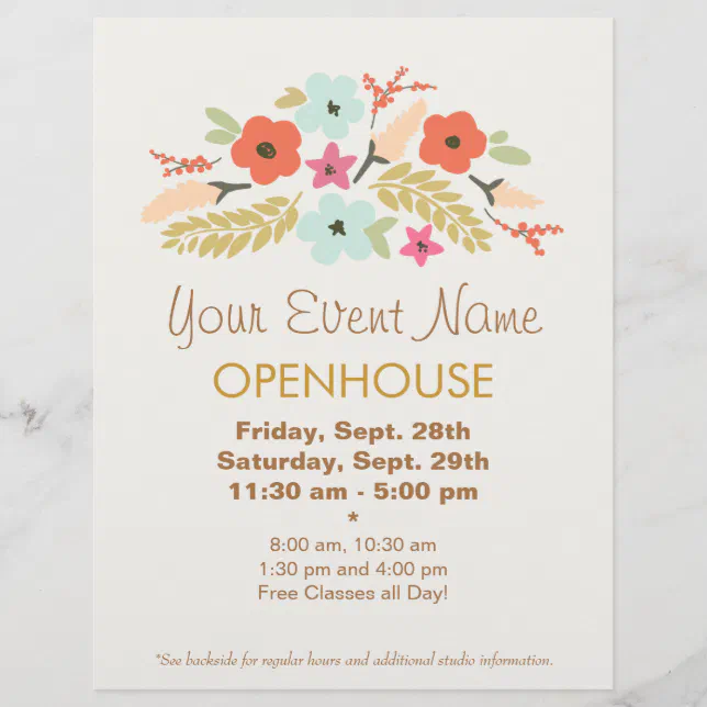 Colorful Flowers Floral Open House Flyer | Zazzle