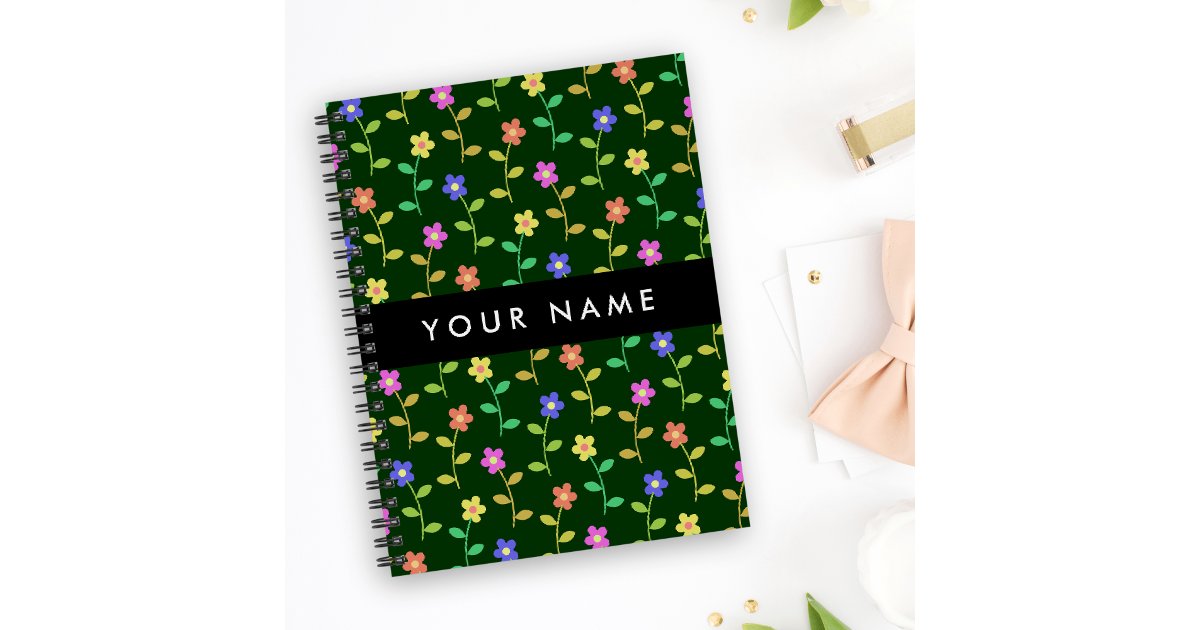 Colorful Flowers Green Background Black Planner Zazzle