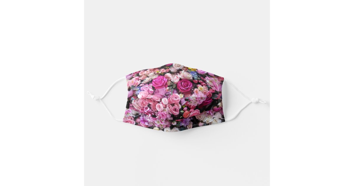 Colorful Flowers Photography Pink Roses Floral Adult Cloth Face Mask ...