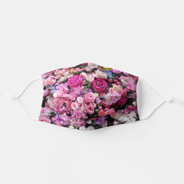 Colorful Flowers Photography Pink Roses Floral Adult Cloth Face Mask ...