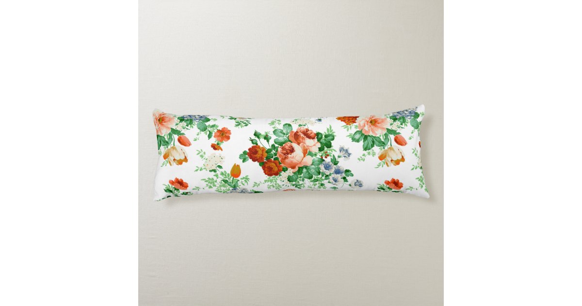 Colorful Flowers Red Roses With White Background Body Pillow | Zazzle
