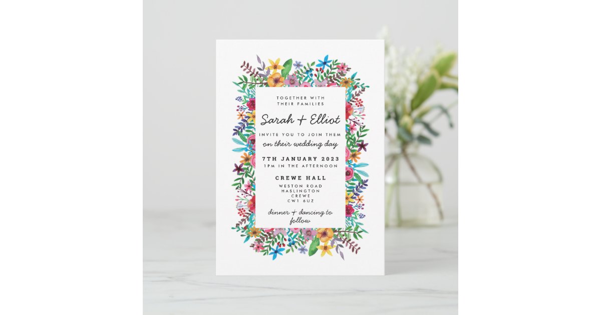 Colorful Flowers Wedding Invitation | Zazzle
