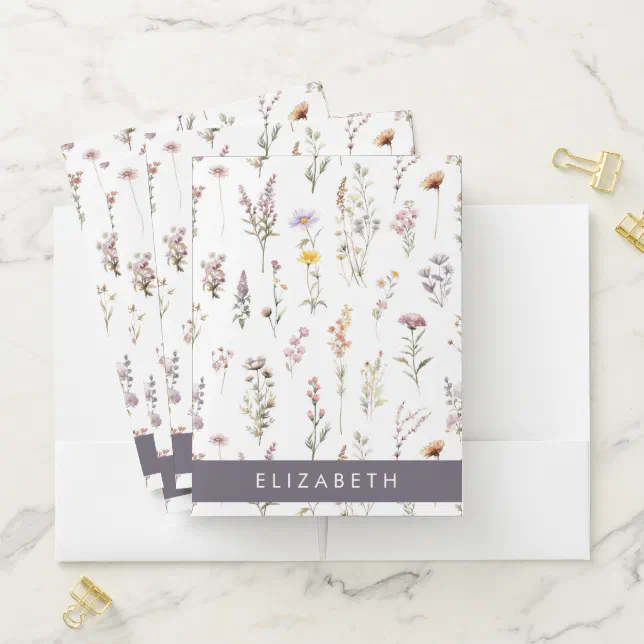 Colorful Flowers, Wildflowers, Greenery, Your Name Pocket Folder | Zazzle