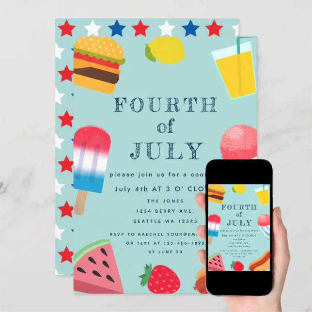 Colorful Food 4TH of July Cookout Invitation | Zazzle