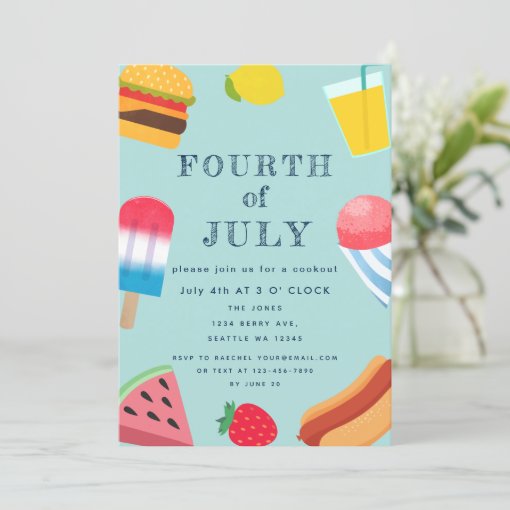 Colorful Food 4TH of July Cookout Invitation | Zazzle