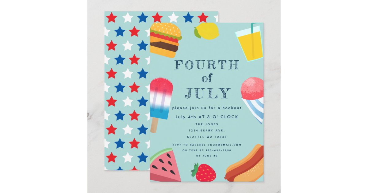 Colorful Food 4TH of July Cookout Invitation | Zazzle