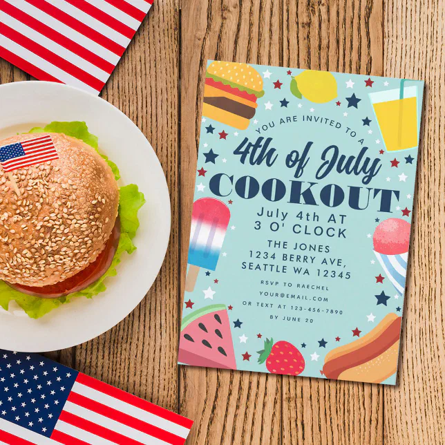 Colorful Food 4TH of July Cookout Invitation | Zazzle