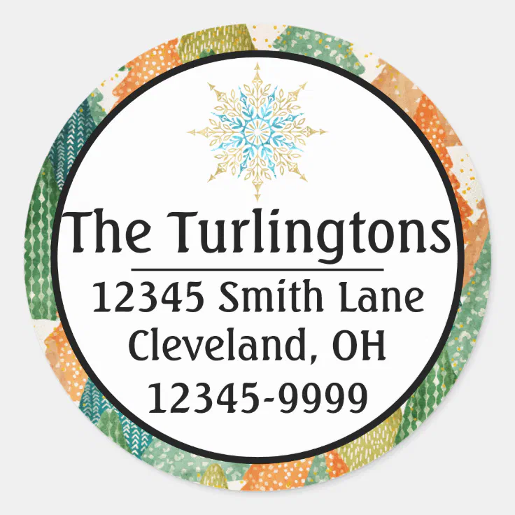 Colorful Forest of Evergreen Xmas Address Labels | Zazzle