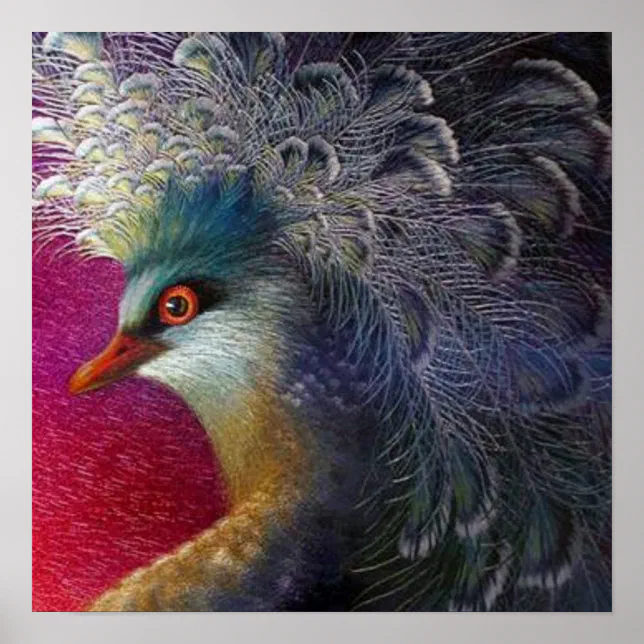 Colorful french baroque bird Embroidery Phoenix Poster | Zazzle