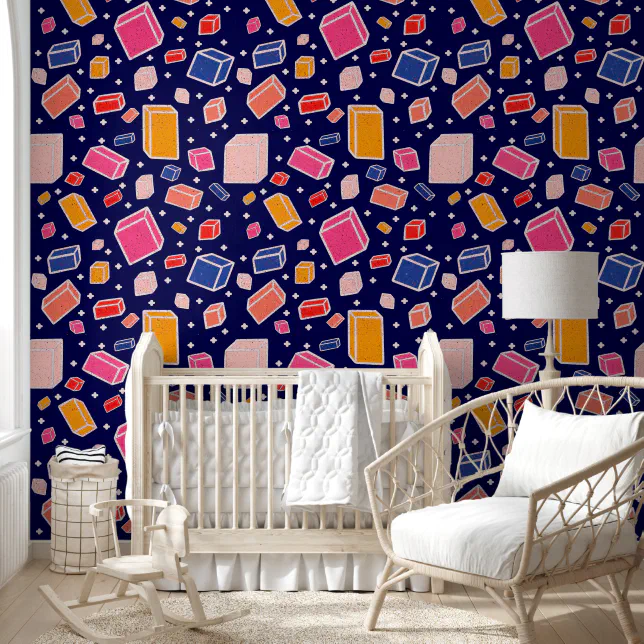 Colorful Fun Blocks Kids Pattern Nursery Room Wallpaper | Zazzle