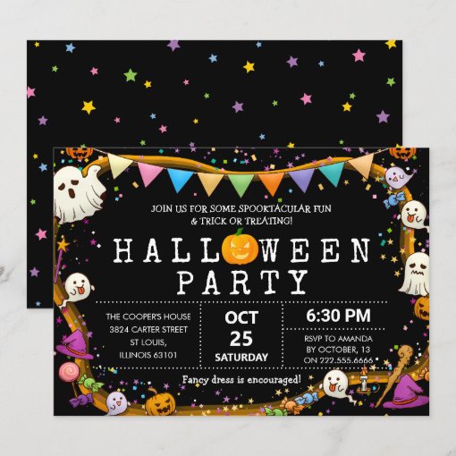 Colorful Fun Kids Halloween Party Invitation | Zazzle