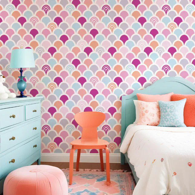 Colorful Fun Mermaid Fish Scale Rainbow Pattern Wallpaper | Zazzle