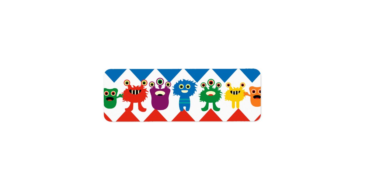 Colorful Fun Monsters Cute Chevron Striped Pattern Label | Zazzle