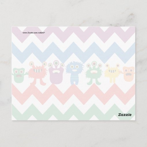 Colorful Fun Monsters Cute Chevron Striped Pattern Postcard | Zazzle