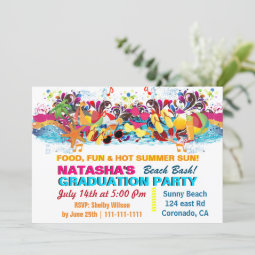 Colorful Fun Summer Beach Graduation Party Invitation | Zazzle
