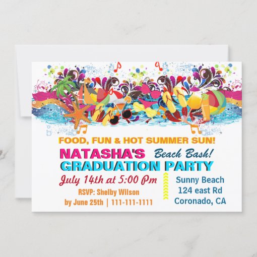 Colorful Fun Summer Beach Graduation Party Invitation | Zazzle