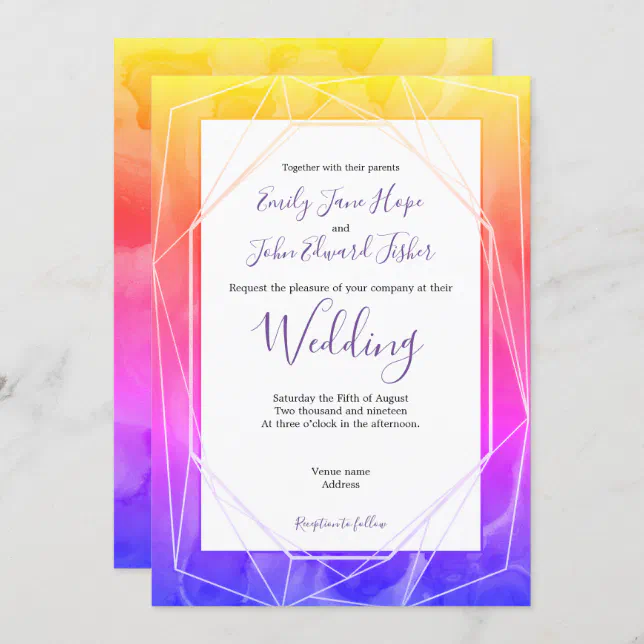 Colorful Funky Watercolors/Geometric Wedding Invitation | Zazzle