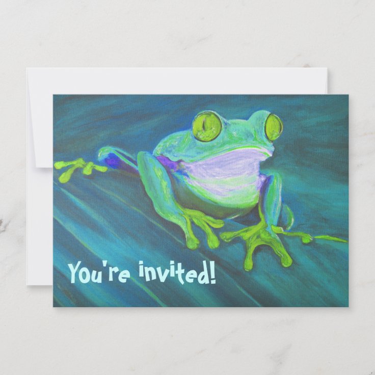 Colorful funny funky frog kids birthday Invites | Zazzle