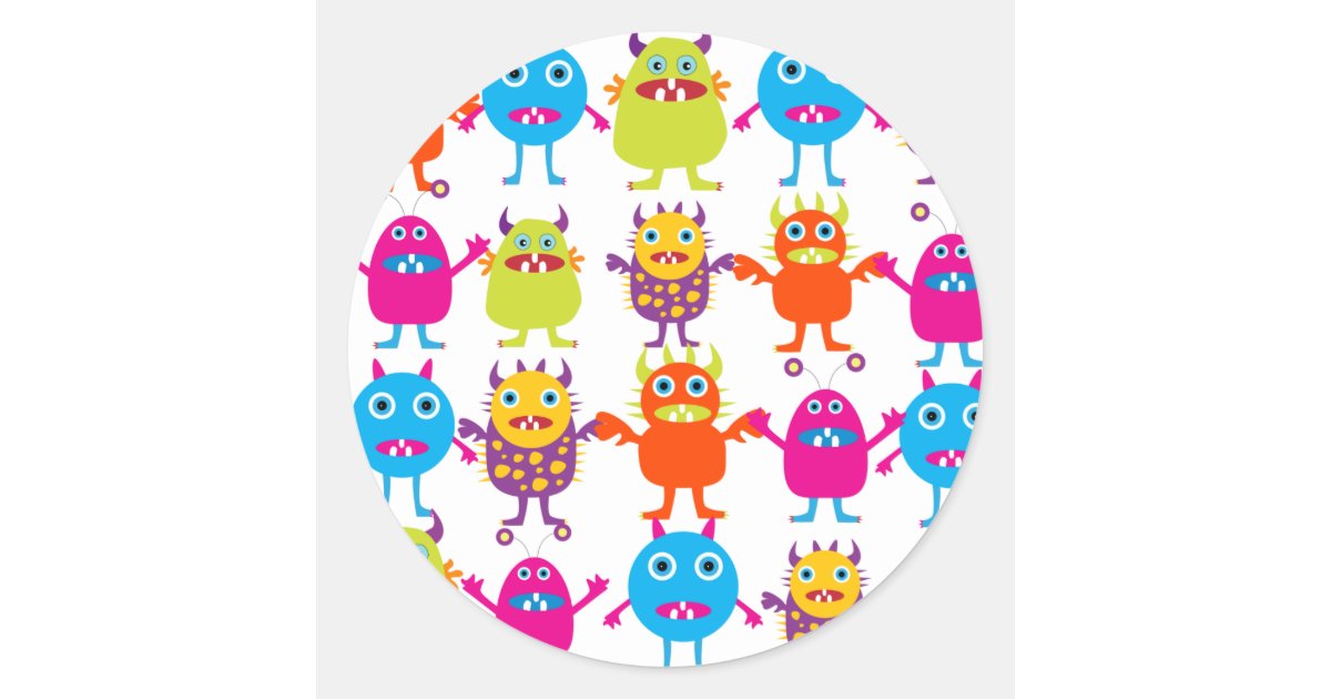 Colorful Funny Monster Party Creatures Bash Classic Round Sticker | Zazzle