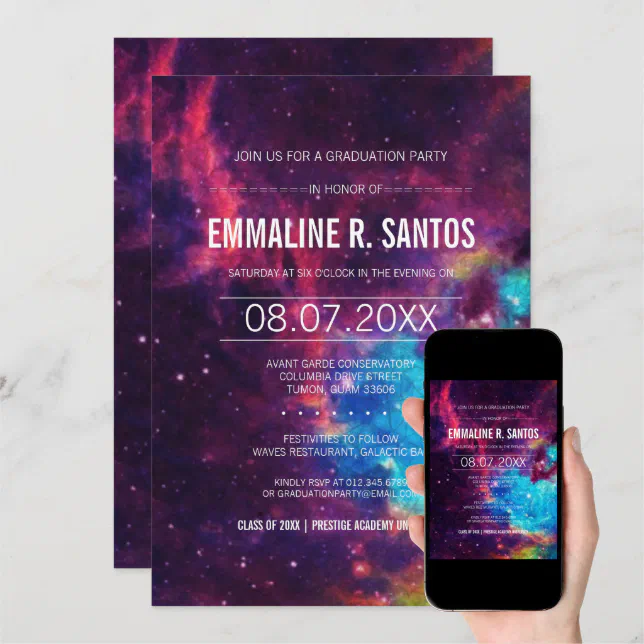 Colorful Galaxy Graduation Party Invite | Zazzle