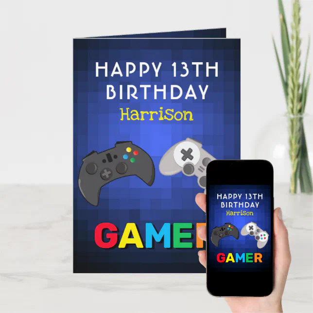 Colorful Gamer Video Game Personalized Birthday Card | Zazzle